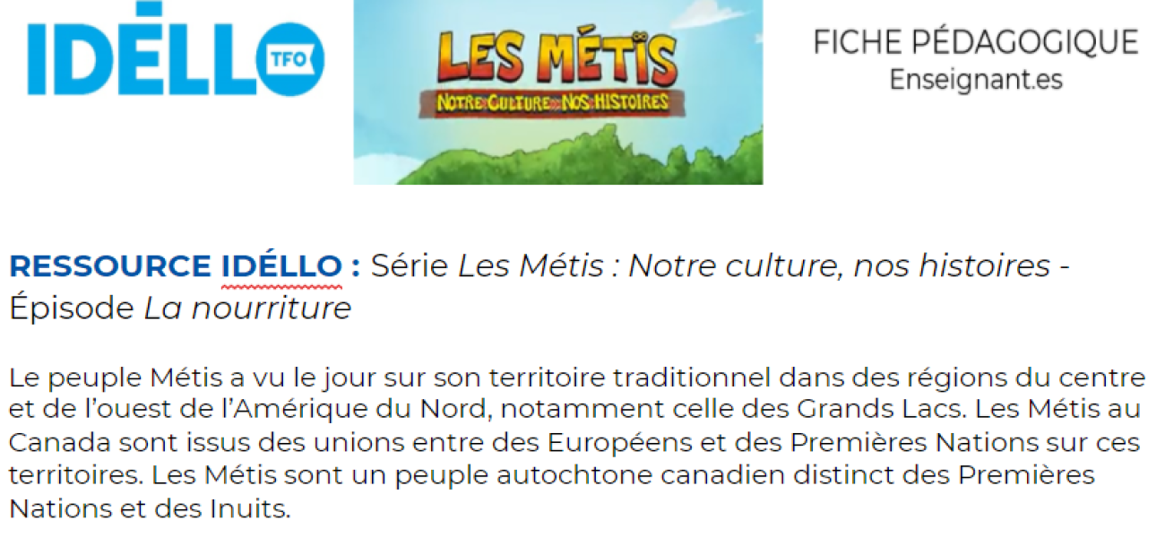 Les Métis - La nourriture - Fiche pédagogique enseignant.es | Idéllo